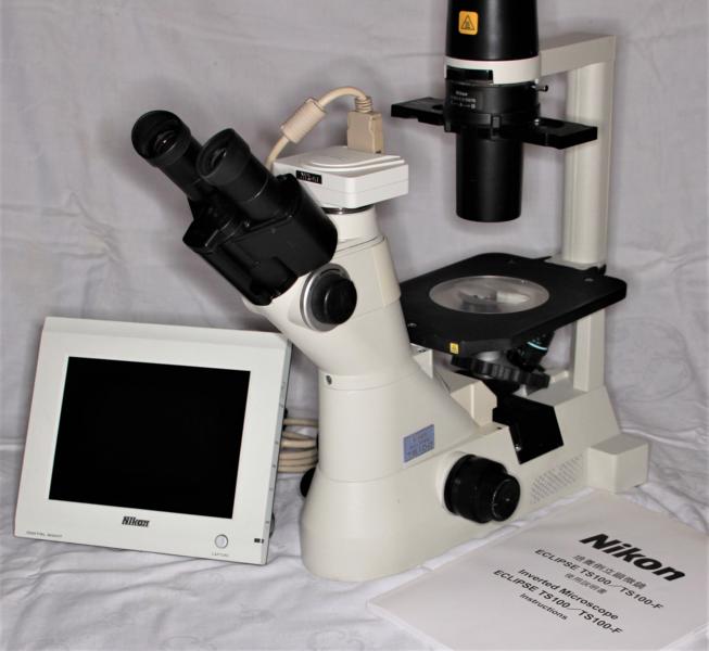 Nikon Eclipse TS100 inverses Mikroskop mit Phasenkontrast, Kamera und Bildschirm – Optik-Online
